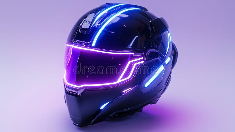 Futuristic Helmet with LED Lights Isolated on White Background for ...