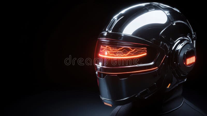 Futuristic Helmet with Red Glowing Visor on Black Background Stock ...