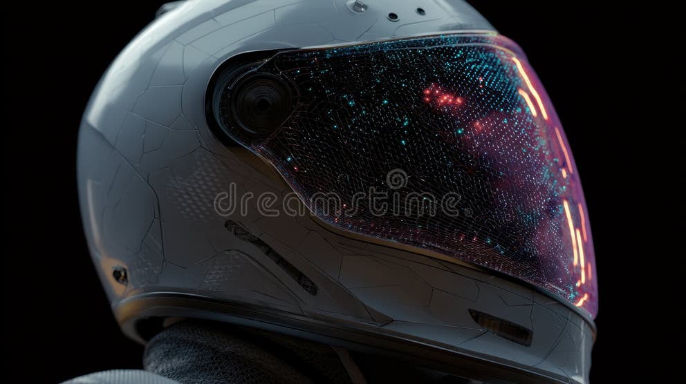 Futuristic Helmet Visor Displaying Quantum Aerosol Artwork and ...