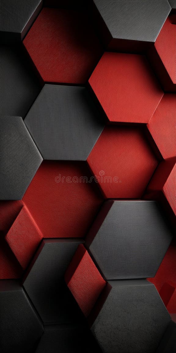 Futuristic Hexagon Pattern with Grey and Red Polygonal Design, Seamless ...