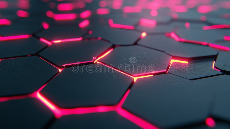 Futuristic Hexagonal Grid Pattern with Glowing Pink Neon Lights ...
