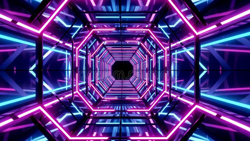 Futuristic Neon Hexagon Tunnel with Pink and Blue Lights, Abstract Sci-fi Background Stock ...
