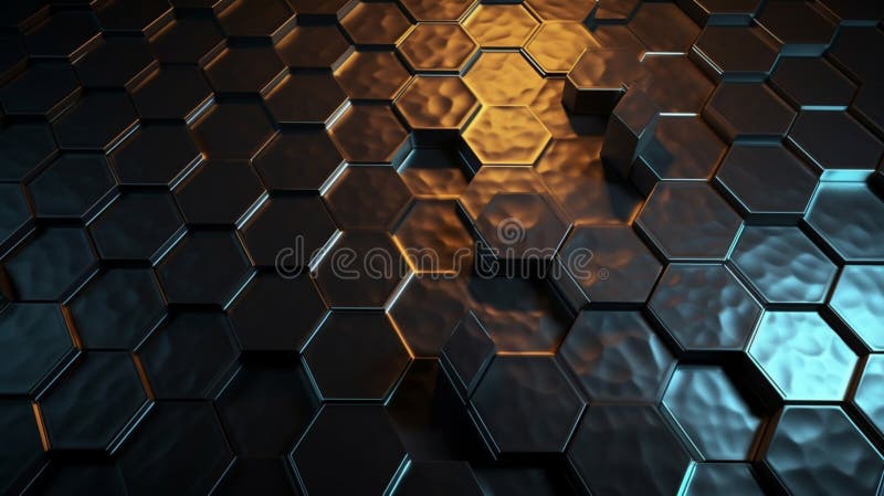 Futuristic Hexagon Shapes on Dark Abstract Background Stock ...