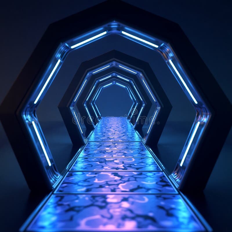 Futuristic Hexagon Tunnel 3D Wallpaper – Glowing Lights and Symmetrical ...