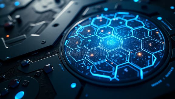 Futuristic Hexagonal Circuitry with Glowing Blue LED Elements Stock ...