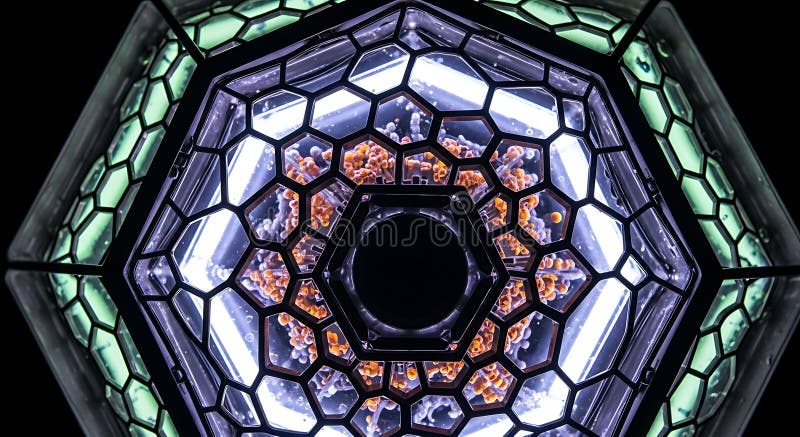 Futuristic Hexagonal Laboratory Structure with Bright Lighting and ...