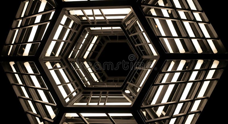 Futuristic Hexagonal Light Tunnel with Bright Illumination and ...