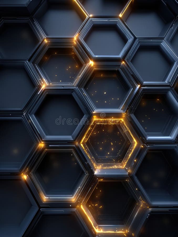 Futuristic Hexagonal Mesh — Carbon Fiber Surface with Glowing Edges ...