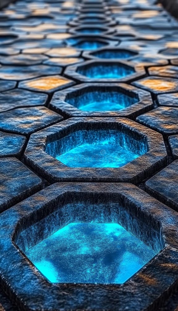Futuristic Hexagonal Pathway Glowing Blue Energy Ports in a ...