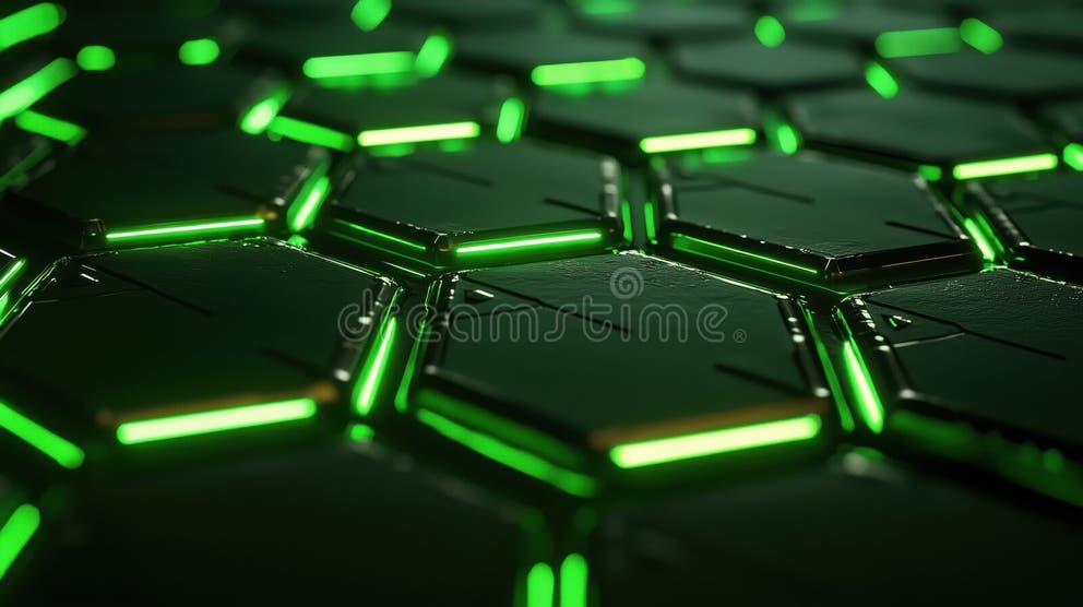 Futuristic Hexagonal Pattern with Glowing Green Accents on Dark Surface ...