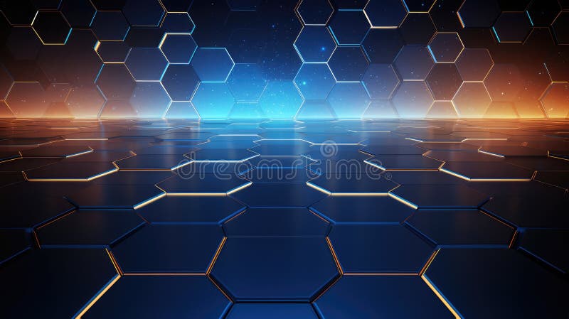 Futuristic Hexagonal Pattern with Glowing Lines at Night Stock ...
