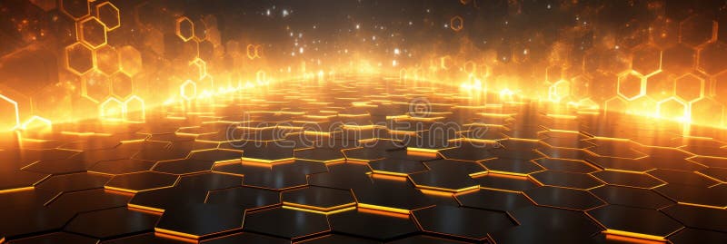 Futuristic Hexagonal Pattern in Golden Light Background. Hexagon Tiles ...