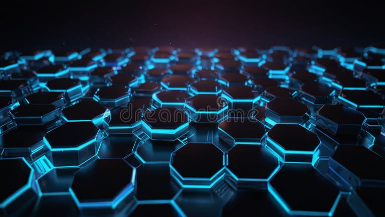 Futuristic Hexagonal Technology Grid with Blue Neon Glow Abstract Cyber ...