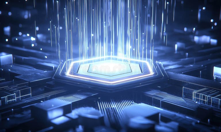 Futuristic Hexagonal Technology Hub with Glowing Data Streams and ...