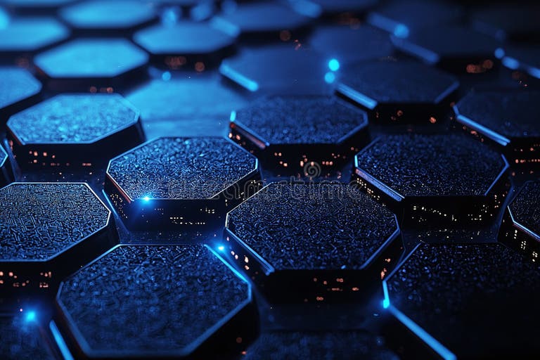 Futuristic Hexagonal Technology Surface with Glowing Blue Lights Representing Advanced Digital ...