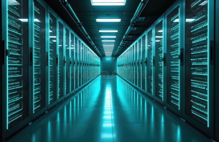 Futuristic Hi-tech Data Center, Server Room with Supercomputer ...