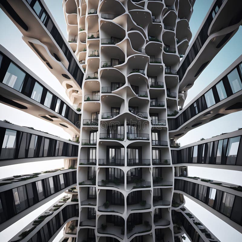 Futuristic High-Rise with Curved Balconies and Horizontal Extensions ...