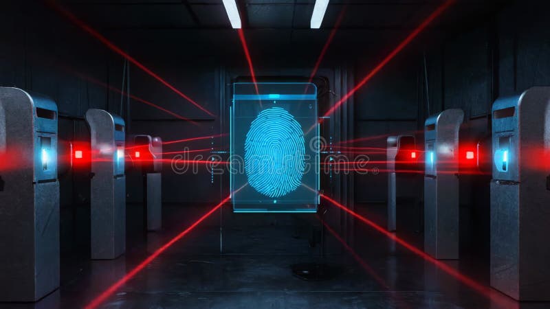 Futuristic High-security Fingerprint Scanner with Red Laser Beams and ...