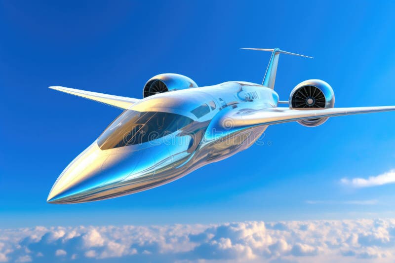 Futuristic High-speed Aircraft Soaring in Clear Blue Sky Stock ...