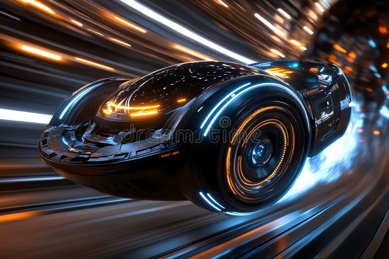 Futuristic High-speed Car Racing through a Neon-lit Tunnel with a ...