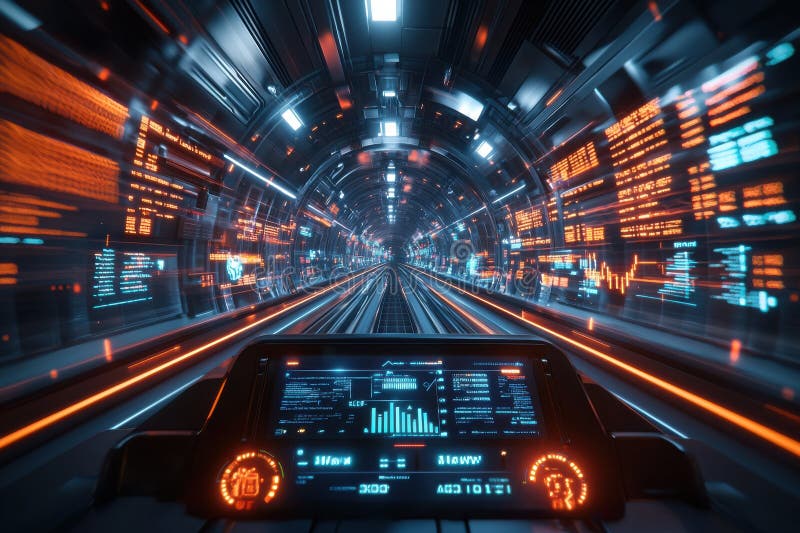 Futuristic High-speed Digital Technology Tunnel with Motion Blur ...