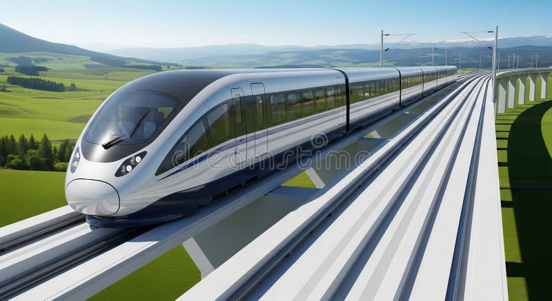 Futuristic High-speed Maglev Train Glides Silently through a Scenic ...