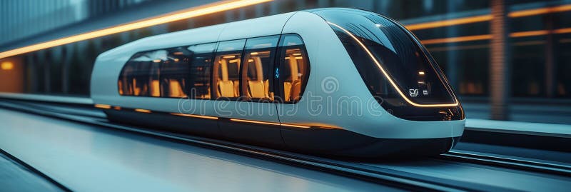 Futuristic High-Speed Passenger Train Moving on Elevated Rail, Urban ...
