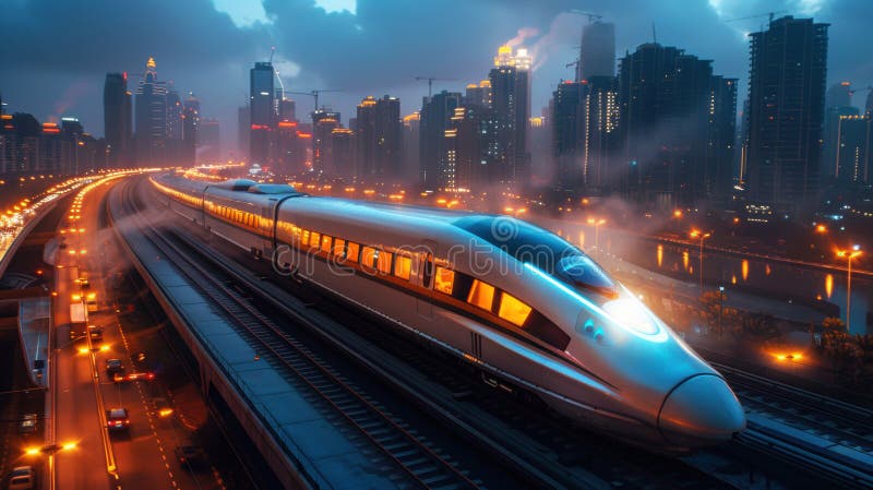 Futuristic High-speed Railway Train Skyscraper Network Interface and ...