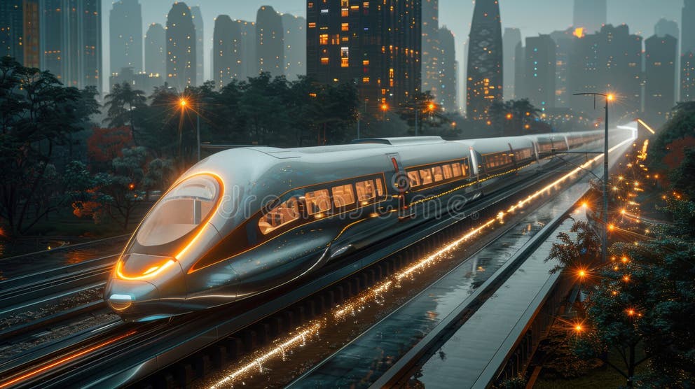 Futuristic High-speed Railway Train Skyscraper Network Interface and ...