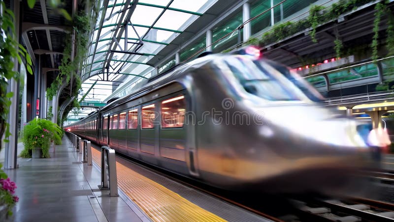 Futuristic High-speed Train Arriving at the Station Via the Platform ...