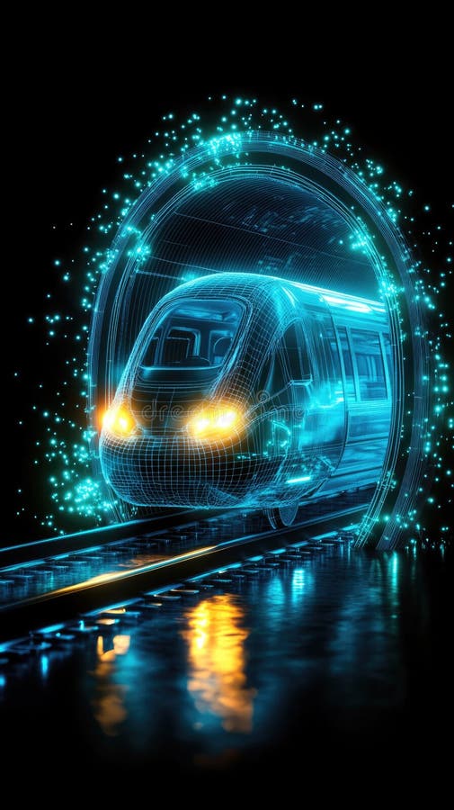 Futuristic High Speed Train Journey Glowing Digital Tunnel Vision Stock ...