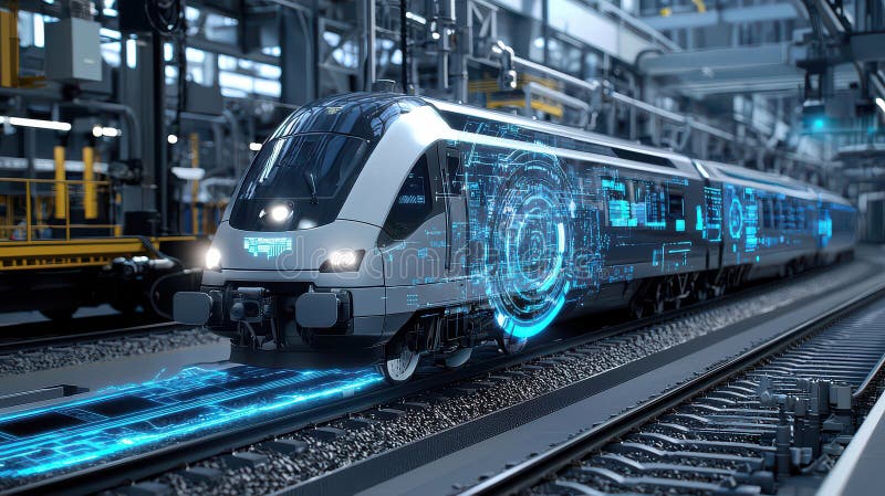 Futuristic High-Speed Train, Digital Overlay Stock Illustration ...