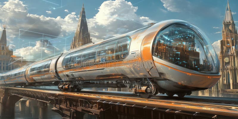 Futuristic High-speed Train on Elevated Platform with Modern ...