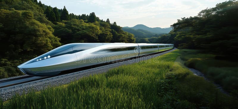 Futuristic High-speed Train Gliding through Lush Green Landscape ...