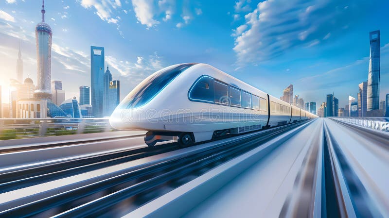 Futuristic High-Speed Train Gliding through a Modern Cityscape ...