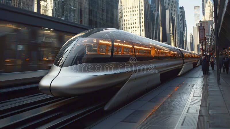 Futuristic High-Speed Train Gliding through Urban Skyline Stock ...
