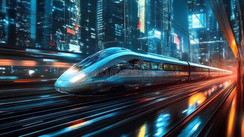 Futuristic High-Speed Train Gliding on Tracks with Motion Blur Stock ...