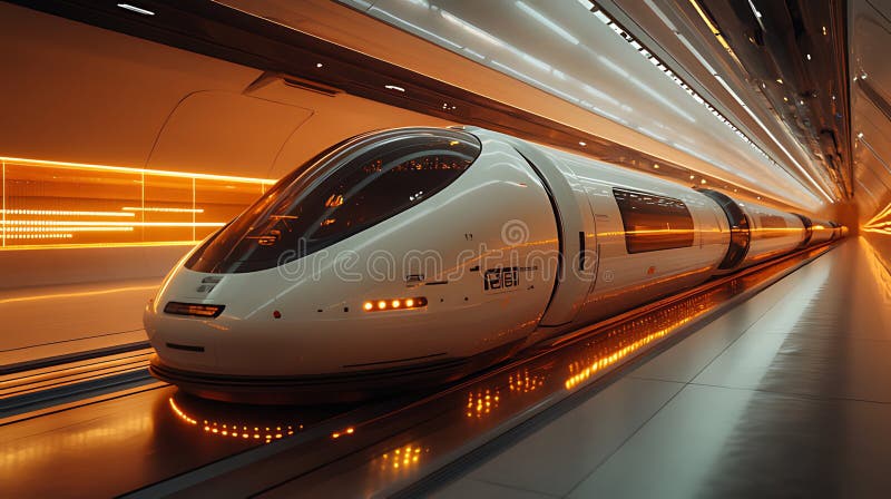 Futuristic High-speed Train in Illuminated Tunnel Stock Illustration ...