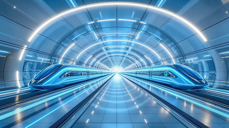 Futuristic High-speed Train in Illuminated Tunnel: Concept of Modern ...