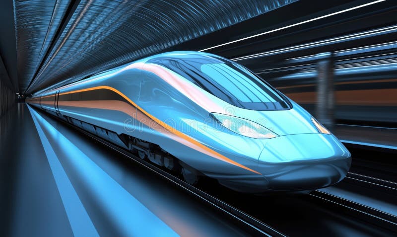 Futuristic High-speed Train in Motion, Sleek Design, Illuminated Tunnel ...