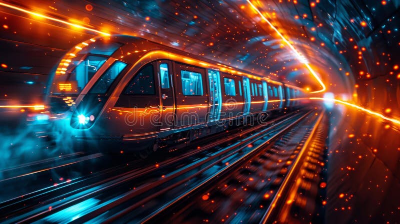 Futuristic High-Speed Train in Neon Tunnel, Generative AI Stock ...
