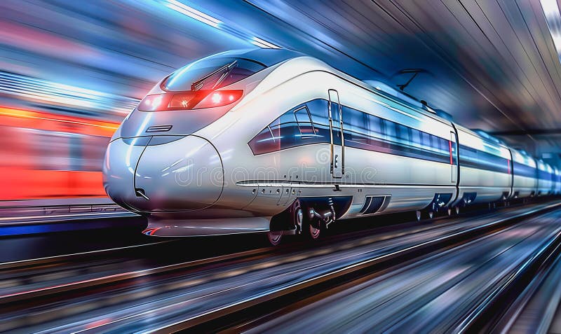 Futuristic High-speed Train Racing through Brightly Lit Tunnel ...