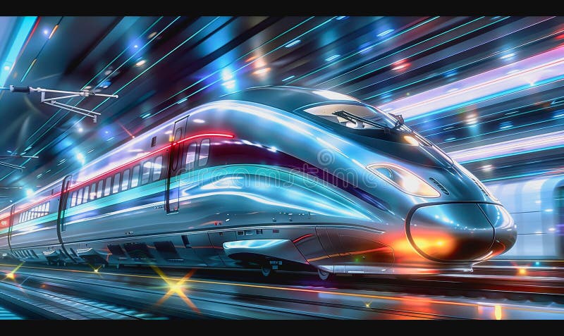 Futuristic High-speed Train Racing through Brightly Lit Tunnel ...