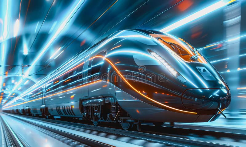 Futuristic High-speed Train Racing through Brightly Lit Tunnel ...