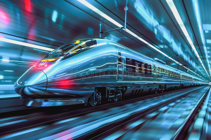 Futuristic High-speed Train Racing through Brightly Lit Tunnel ...