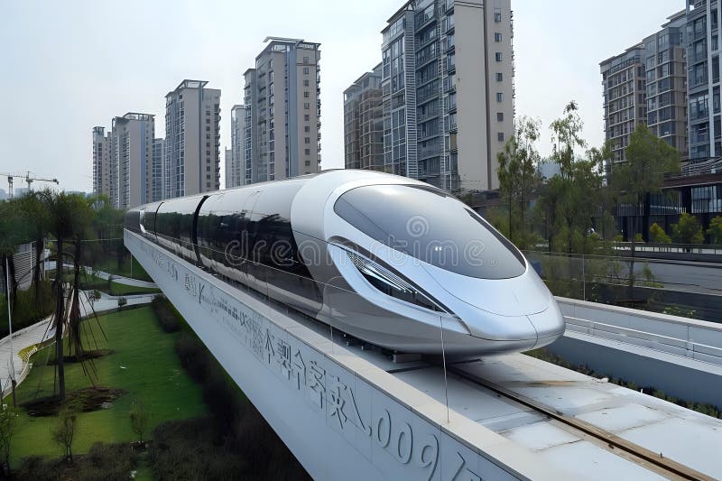 Futuristic High-Speed Train Seamlessly Navigates Urban Landscape on ...