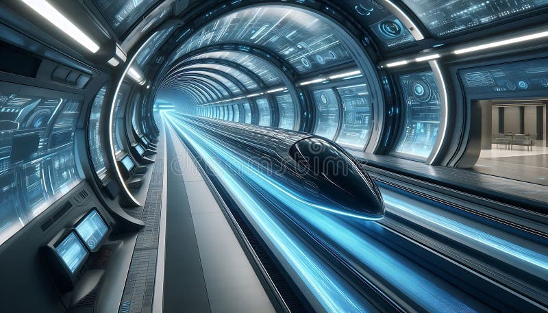Futuristic High-Speed Train in a Sleek, Automated Tunnel Stock ...