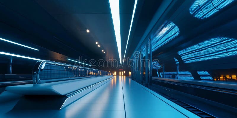 A Futuristic High-speed Train Station with Sleek Design, Glowing ...