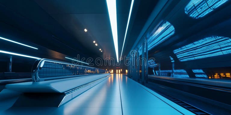 A Futuristic High-speed Train Station with Sleek Design, Glowing ...