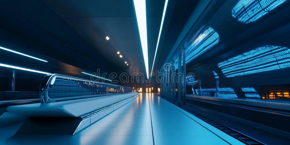 A Futuristic High-speed Train Station with Sleek Design, Glowing ...
